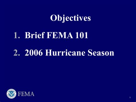 Objectives Brief FEMA 101 2006 Hurricane Season 1