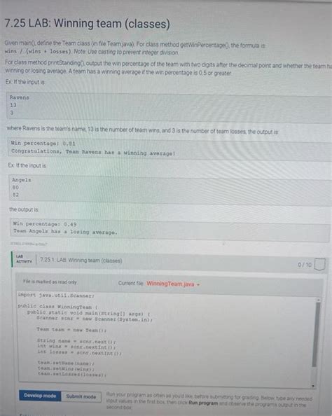 Solved 725 Lab Winning Team Classes Given Maino Define