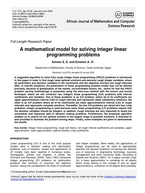 A Mathematical Model For Solving Integer Linear Programming Problems