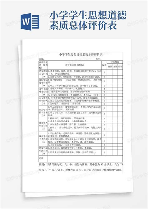 小学学生思想道德素质总体评价表word模板下载编号layvaddo熊猫办公
