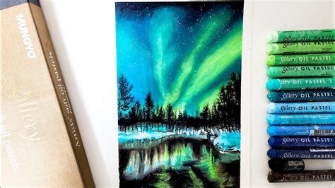 오일파스텔로 영롱하게 빛나는 오로라 밤하늘 풍경 그리기🌌 Drawing Aurora Night Sky With Oil