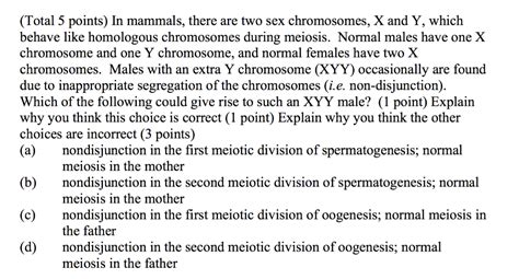 Solved Total Points In Mammals There Are Two Sex Chegg Com