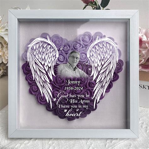 Personalized Memorial Photo Wings Flower Shadow Box Faceworm