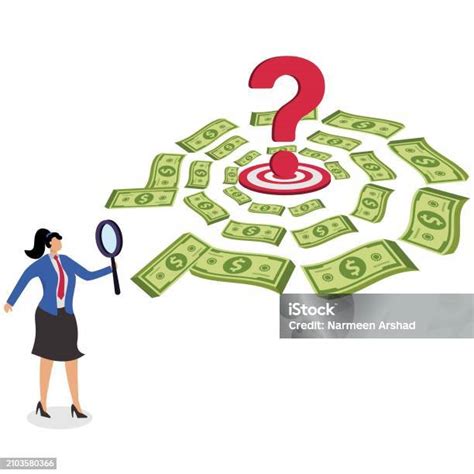 돈의 혼란과 문제 돈의 미로 돈을 버는 방법 돈을 벌거나 투자하는 방법 돋보기로 돈과 물음표의 미로를 탐험하는 사업가 개념에 대한 스톡 벡터 아트 및 기타 이미지 Istock