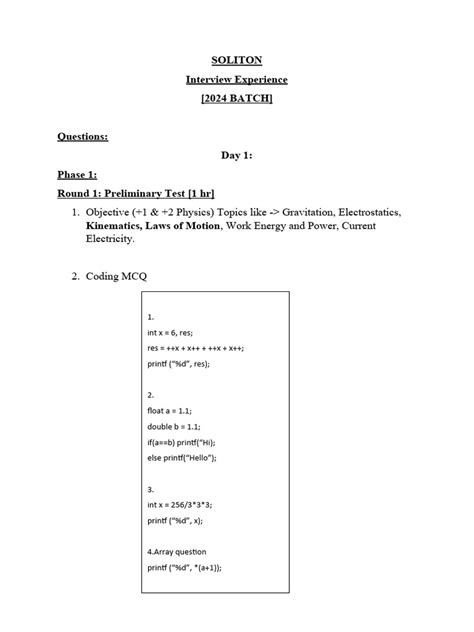 Krishnan Soliton Interview Experience Pdf Mathematics Computer Programming