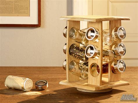 Голям сет за подоравки 12 бурканчета и дървена въртяща се стойка