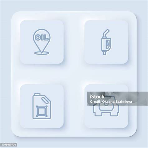 세트 라인 리필 휘발유 연료 위치 가솔린 펌프 노즐 모터 오일 및 탱크 차량용 캐니스터 흰색 사각형 버튼입니다 벡터 0명에 대한 스톡 벡터 아트 및 기타 이미지 Istock