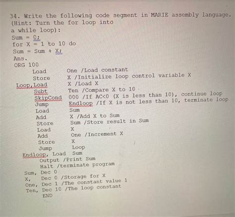 Solved Write The Following Code Segment In Marte Assembly Language