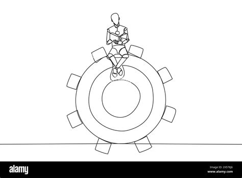 Single Continuous Line Drawing Robot Artificial Intelligence Sitting On