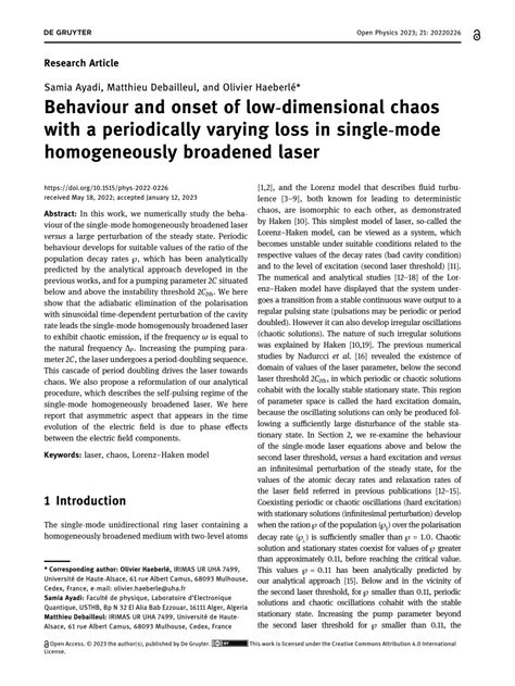 Pdf Behaviour And Onset Of Low Dimensional Chaos With A Periodically Varying Loss In Single