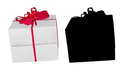 흰색 배경에 고립 된 빨간색 활과 검은 색 실루엣의 화이트 기프트 박스 0명에 대한 스톡 사진 및 기타 이미지 0명 3차원