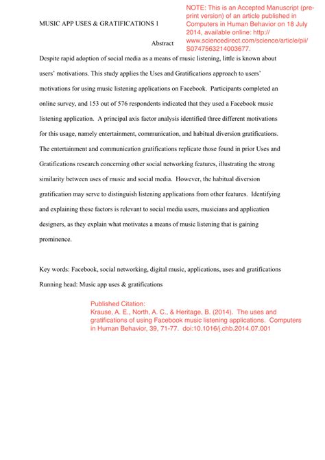 Pdf The Uses And Gratifications Of Using Facebook Music Listening Applications