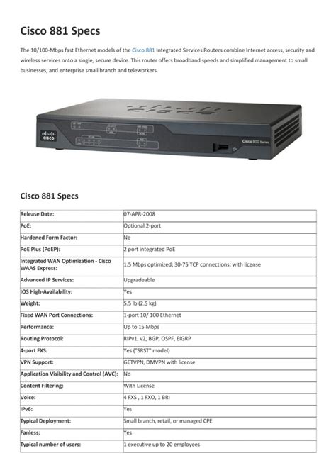 Cisco 881 Specs PDF