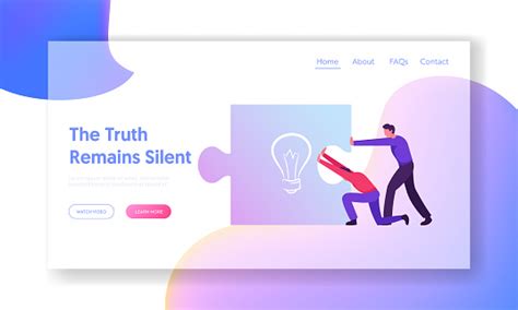 크리에이티브 아이디어 및 스타트업 프로젝트 시공 프로세스 웹사이트 방문 페이지 전구 기호 웹 페이지 배너와 함께 거대한 퍼즐