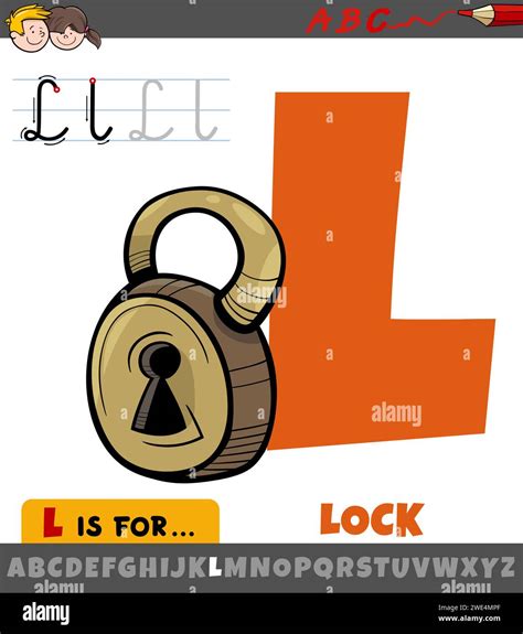 Educational Cartoon Illustration Of Letter L From Alphabet With Lock