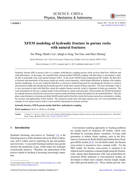 Pdf Xfem Modeling Of Hydraulic Fracture In Porous Rocks With Natural