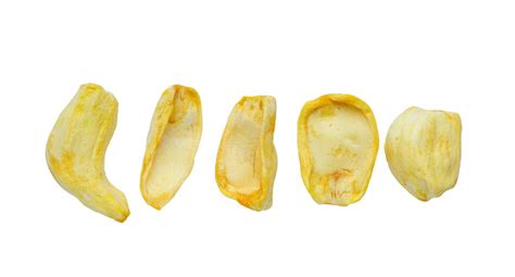 말린 잭프루트 칩 클리핑 패스가 있는 흰색 배경에 분리된 말린 잭프루트 과일 컬렉션 플랫 레이 평면도 0명에 대한 스톡 사진 및