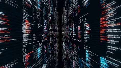 Black Screen With Programming Language Code Running With Glitch Effect