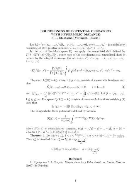 Full Article Boundedness Of Potential Operators With Hyperbolic Distance