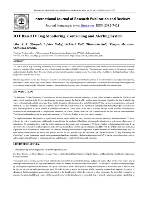 Iot Based Iv Bag Monitoring Controlling And Alerting System Pdf