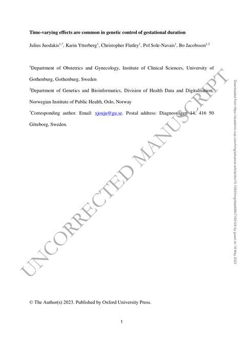 Pdf Time Varying Effects Are Common In Genetic Control Of Gestational