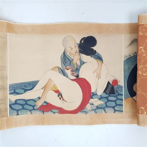 Japanese Hand Painted Erotic Scroll Monty S