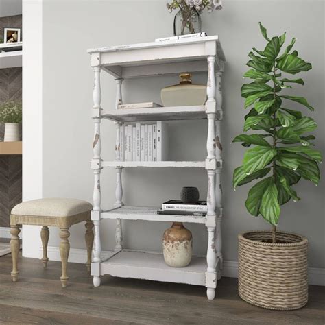 55 Metal And Wood 5 Tiered Wall Shelf White Olivia And May Indoor