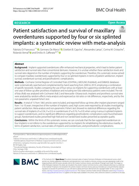 Patient Satisfaction And Survival Of Maxillary Overdentures Supported By Four Or Six Splinted