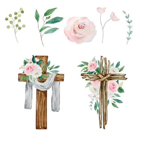 Premium Vector Watercolor Crosses Decorated With Flowers Easter