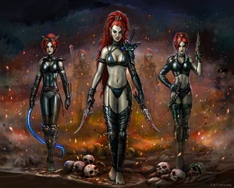 Rule 34 5girls Dark Eldar Drukhari Female Female Only Gun Knife Lelith Hesperax Multiple Girls