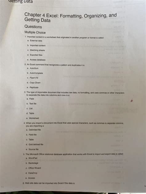 Solved Etting Data Chapter 4 Excel Formatting Organizing