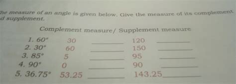 Solved He Measure Of An Angle Is Given Below Give The Measure Of Its Complement D Supplement