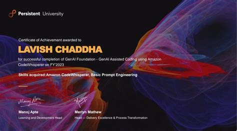 completed genai course on coding with codewhisper lavish chaddha