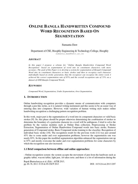 Pdf Online Bangla Handwritten Compound Word Recognition Based On Segmentation Dokumentips
