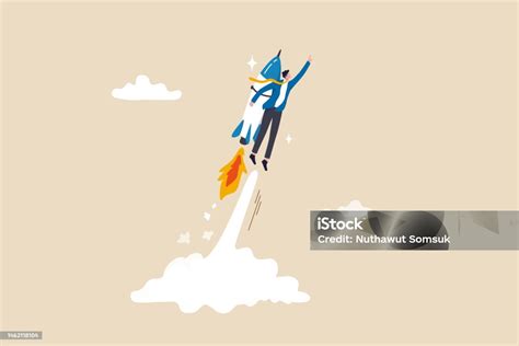 비즈니스 이륙 새로운 직업 시작 또는 이점 개념에 대한 성공 야망 리더십 또는 혁신에 대한 성장 속도를 높이고 로켓 부스터