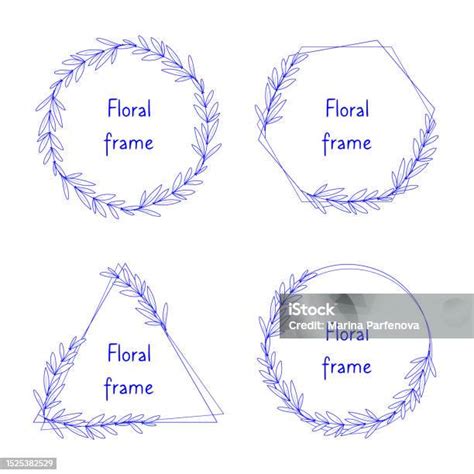 다양한 모양의 미니멀리스트 허브 화환 세트 벡터 손으로 그린 라인 아트 그래픽 로고 모노그램 디자인 제작 및 봄 또는 여름 관련 디자인 잎에 대한 스톡 벡터 아트 및 기타