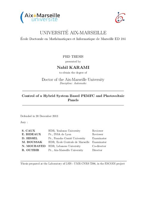 Pdf Control Of A Hybrid System Based Pemfc And Photovoltaic Panels
