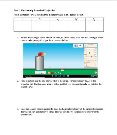 Solved Part I Horizontally Launched Projectiles Fill In The Chegg