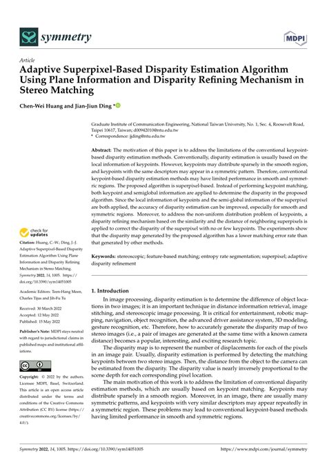 Pdf Adaptive Superpixel Based Disparity Estimation Algorithm Using Plane Information And