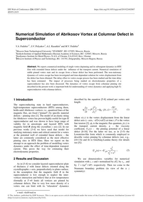 Pdf Numerical Simulation Of Abrikosov Vortex At Columnar Defect In Superconductor