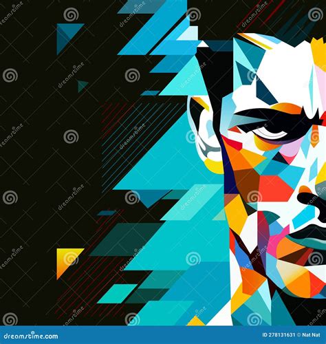 Human Face Of A Man In Abstract Style Cubic Portrait Drawing For Graphics Stock Vector