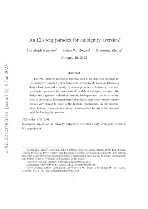 Pdf An Ellsberg Paradox For Ambiguity Aversion
