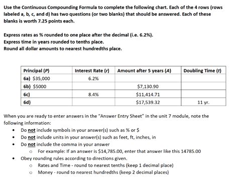 Solved Use The Continuous Compounding Formula To Complete