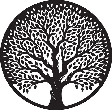 The Unique Black And White Image Of A Tree In A Circle Vector Art At Vecteezy