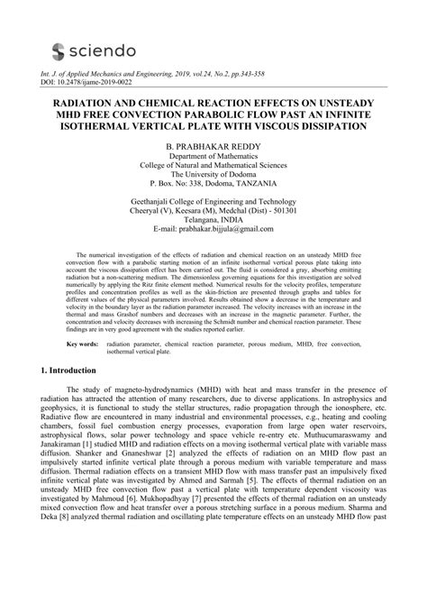 Pdf Radiation And Chemical Reaction Effects On Unsteady Mhd Free