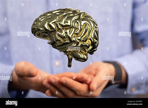 3d Rendering Of A Digital Brain Floating Over The Human Hands Brain Network And Digital Iq