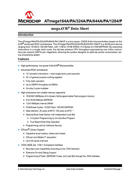 Atmega324a Atmega164a Datasheet Atmega164a Microchippdf Cmos 8