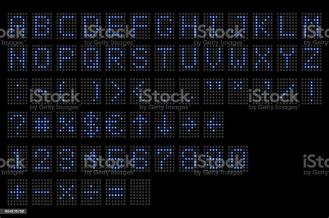디지털 알파벳을 지도 했다 전자 수와 알파벳 디지털 표시 문자 및 기호 디지털 터미널 테이블 그리드와 글꼴 주도 벡터 일러스트입니다 Led 조명에 대한 스톡 벡터 아트 및