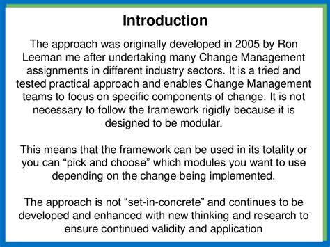 A Practical Framework Approach For Change Eloquens