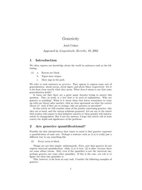 Genericity Understanding The Puzzles Of Generic Statements Pdf